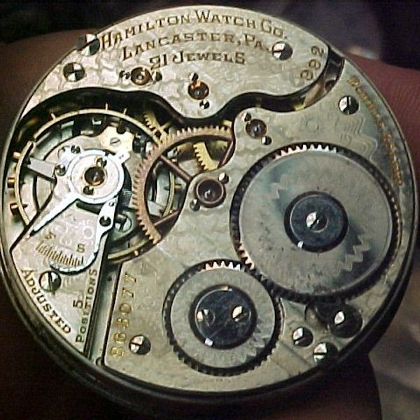 Hamilton 16S 21J 992 First Model Open Face Lever Set Nickel Movement ...