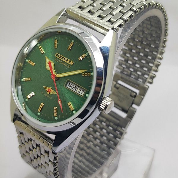 CITIZEN AUTOMATIC VINTAGE GREEN DIAL DAY/DATE MEN'S WRIST WATCH LOOKING ...