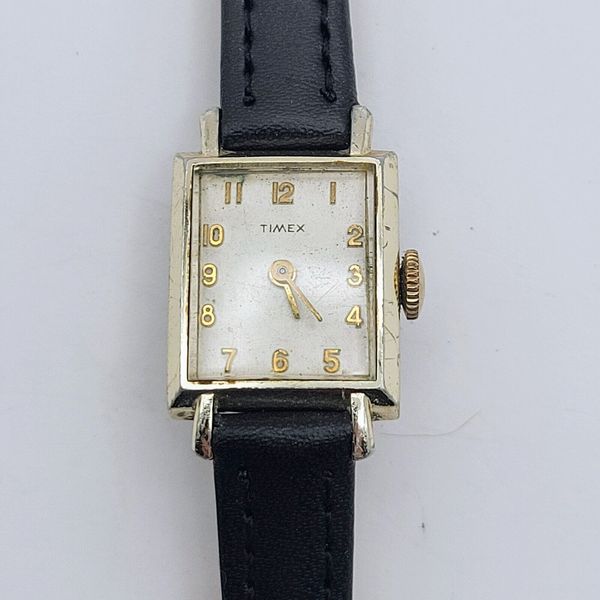Timex Women's Tank Watch Cream/White Dial Black Leather Band 17mm ...