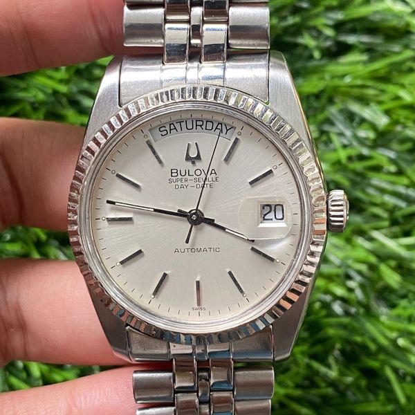 Rare Bulova President Super Sevile Day Date Automatic Silver Watch ...