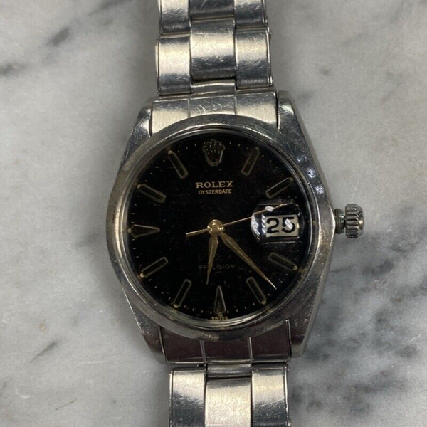 vintage Rolex OysterDate Precision Model 6694 Manual Wind Black Dial W ...