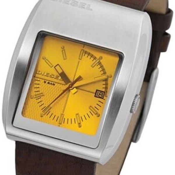DIESEL DZ1193 Mens Brown Leather Yellow Dial Watch with Date DZ 1193 ...