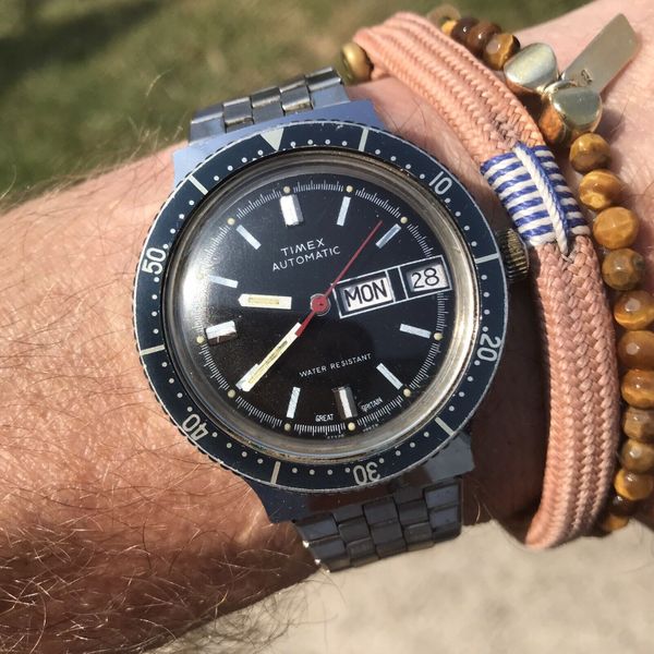 Lovely vintage 1970's Timex 47970 black dial automatic day date divers ...