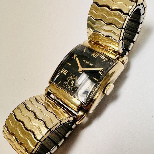 GLYCINE 17 Jewel Vintage Gold Filled Mens Watch Circa 1950s Black Dial ...