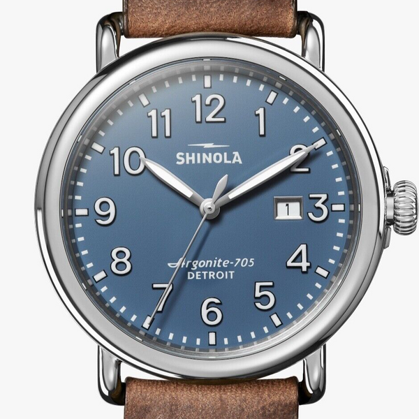 Shinola Runwell 41mm Argonite-705 Blue Dial Brown Leather Watch ...