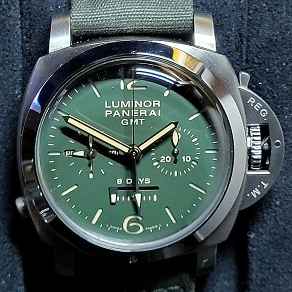 Panerai Luminor 1950 GMT Green Chrono Monopulsante 8 Days 44mm PAM00737 ...