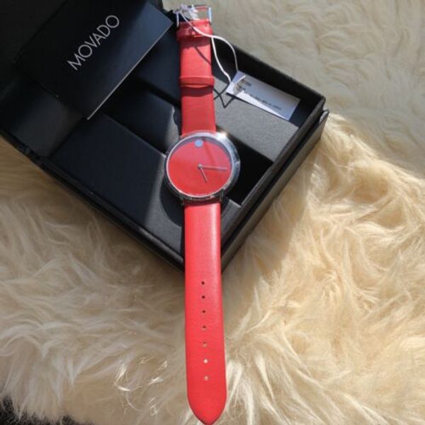 Movado MODERN 47 Red Swiss Quartz Calfskin Leather Strap Watch. BRAND ...
