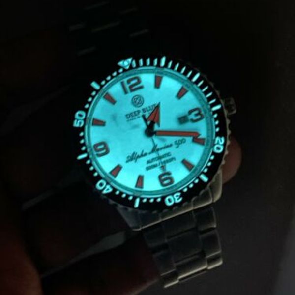 Deep Blue ALPHA MARINE 500m AUTOMATIC DIVE WATCH White/Red Lumed Dial ...