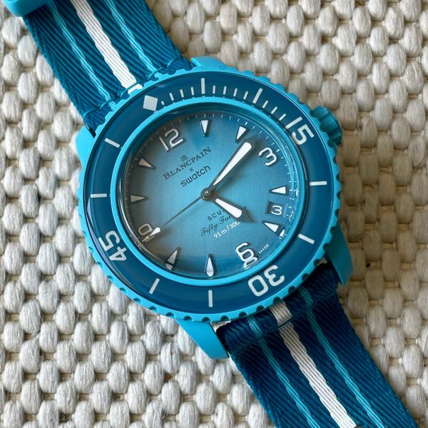 BLANCPAIN x SWATCH Scuba Fifty Fathoms Blue Lagoon Watch | WatchCharts ...