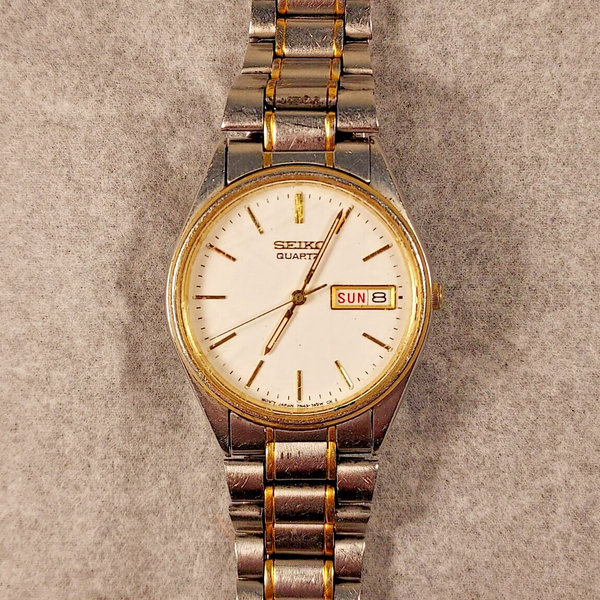 Vintage Seiko Two Tone Day Date Quartz Men's Watch 7N43-7A50 New Battery | WatchCharts Marketplace