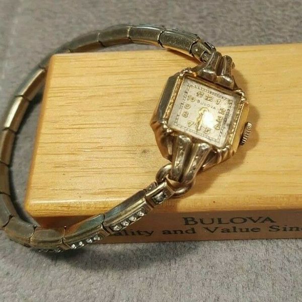 Vintage 1948 BULOVA U.S.A.21j 6BA Ladies Art Deco Watch 10kt Gold ...