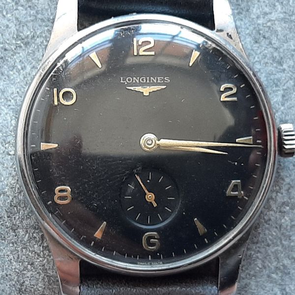 LONGINES MANUAL YEAR 1955. Cal. 1268Z. BLACK DIAL. FIXED HANDLE CASE ...