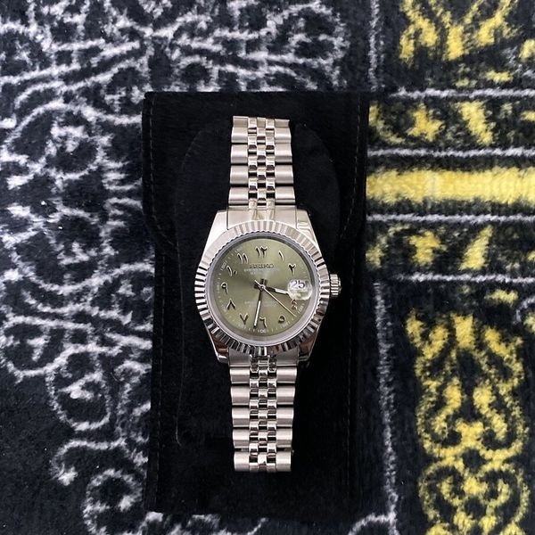 Seiko Mod Datejust Olive Green Arabic Dial Mens Watch | WatchCharts ...