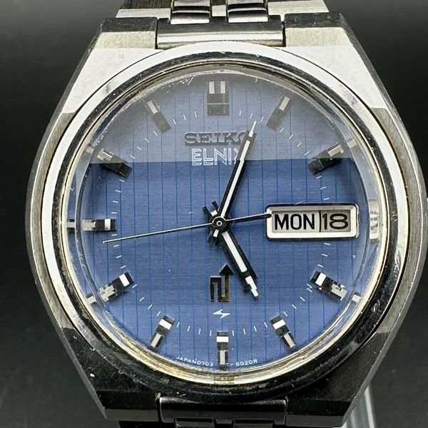 1974 Seiko Elnix Men's Quartz JDM Day Date St. Steel Blue Dial 37mm ...