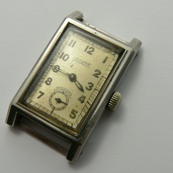 VINTAGE 1940s LACO SPORT WASSERDICHT GENTS S/S TANK WATCH FOR REPAIR ...