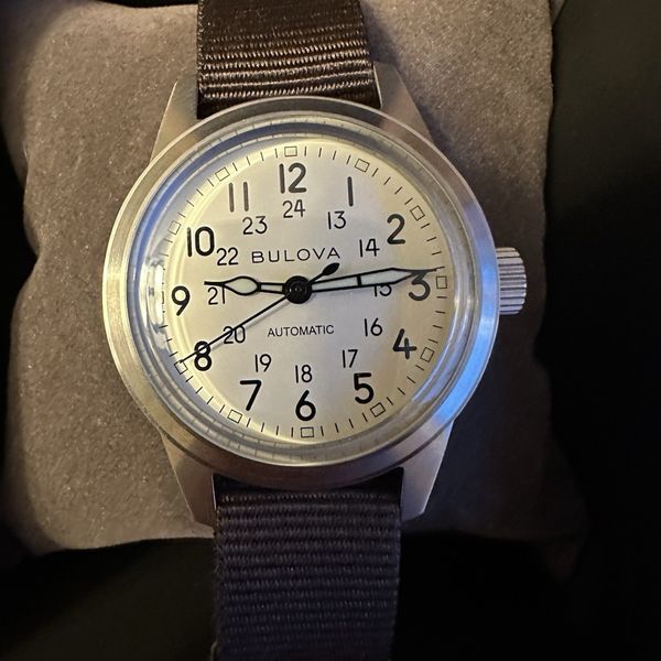 BULOVA HACK AUTOMATIC FIELD WATCH 96A246 WHITE CREAM DIAL COMES WITH ...