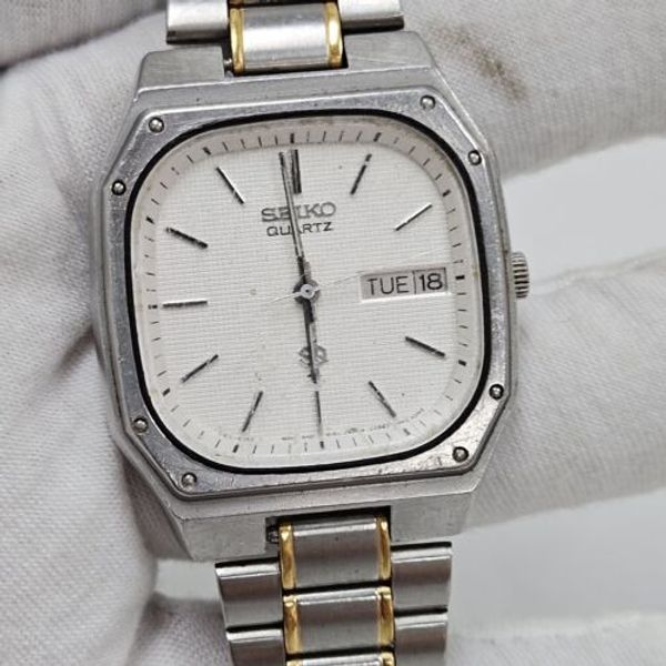 Vintage Men's Seiko Quartz SQ 7123-5359 Day/Date Wrist Watch Silver ...