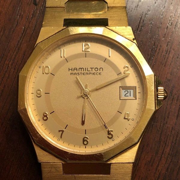Vintage Hamilton #8928 Masterpiece Octagon Gold Tone Men's Quartz Watch ...