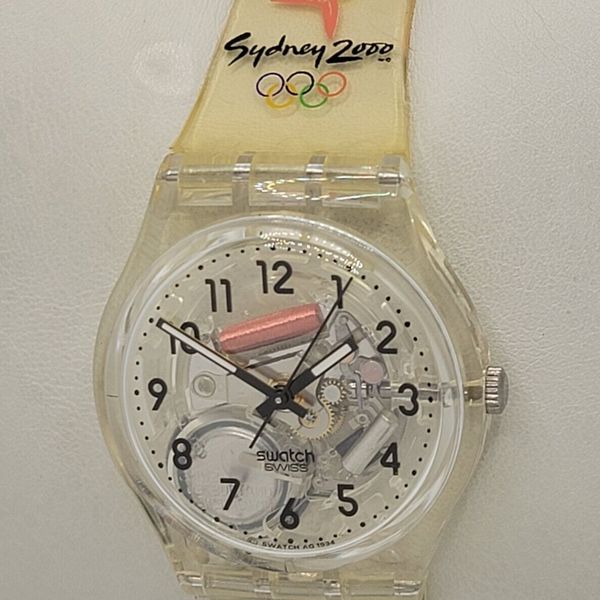 Unisex Swatch Sydney 2000 Olympic Round Transparent Case Band Watch AG ...