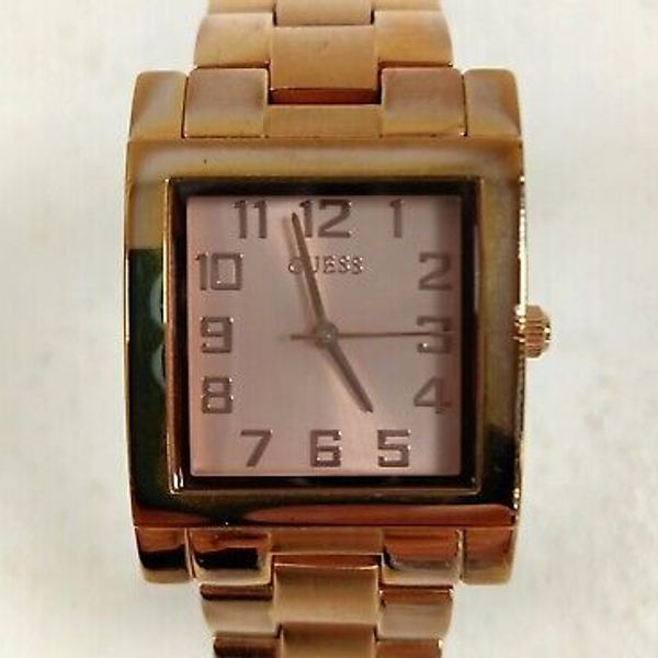 Guess W0131L3 Square Face Women's Watch Gold Tone Pink Dial Japan ...