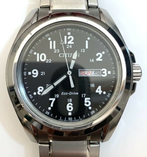 Citizen Eco-Drive Day Date Black Dial Stainless Men's Field Watch ...