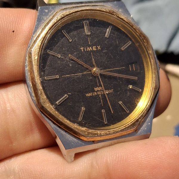 Timex Marlin 1980s Black Dial Mens Vintage 1980s Mechanical Handwind ...
