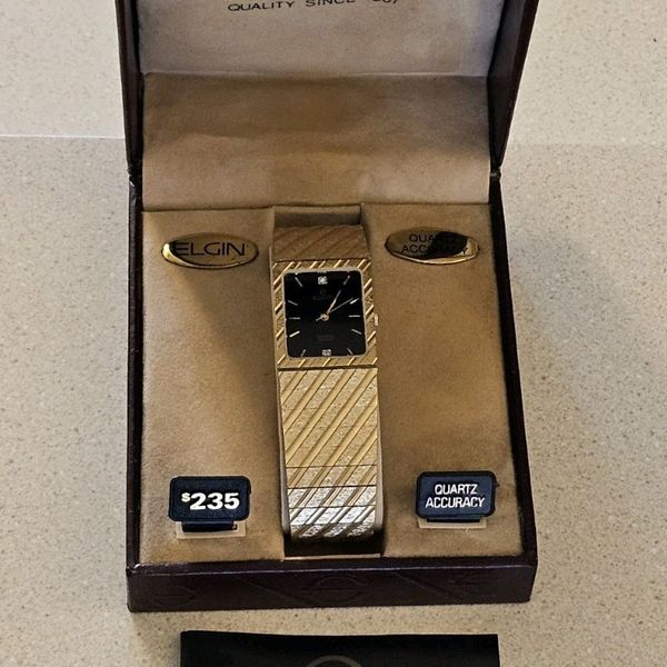 Vintage ELGIN Diamond Quartz Men's Gold Tank Style Watch FM522-017 ...