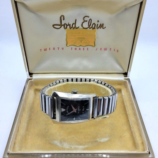 1957 14KWGF 23J Black Dial Dunbar Lord Elgin Men's Asymmetrical Watch ...