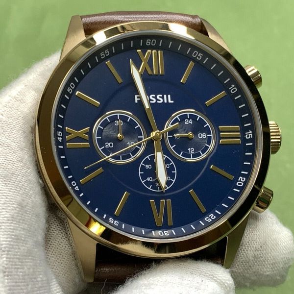 Fossil BQ2095 Flynn Chronograph Blue Dial Brown Leather 5 Atm Men's ...