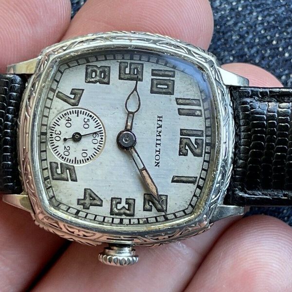 RARE HAMILTON 1931 ORIGINAL DIAL 14K GOLD FILLED 987-F TRENCH MILITARY ...