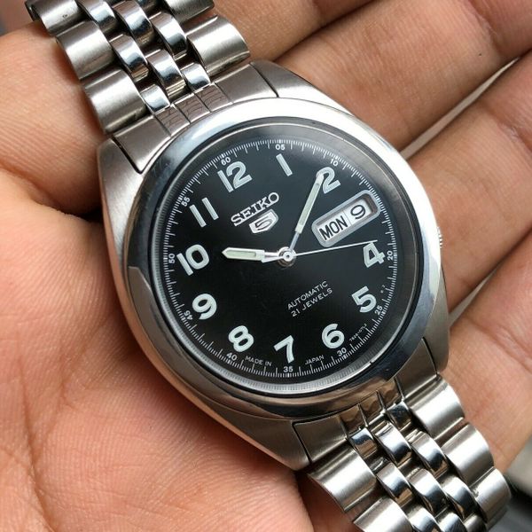 Seiko 5 BLACK MILITARY dial Vintage 7S26 Automatic Field Watch Full ...