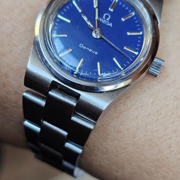 Vintage Omega Geneve Cal.635 Blue Dial Women's Hand-Winding Watch 1974 ...