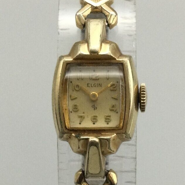 Vintage Elgin Watch Women 10K Gold Plated Square Dial Stretch Band ...