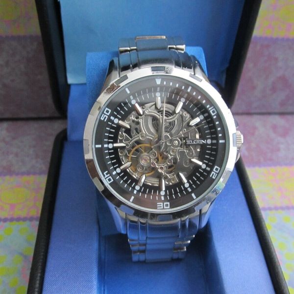Elgin Stainless Steel Automatic Skeleton Watch FG8030 138 Elgin ...