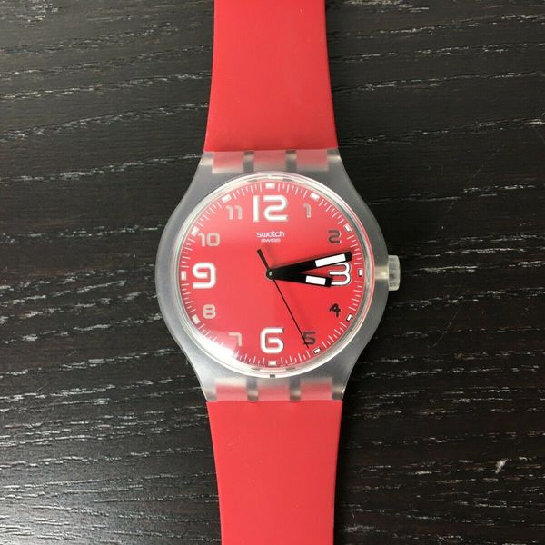 Swatch S227 | 43mm Red | Silicone Strap | Analog | Swiss Made ...