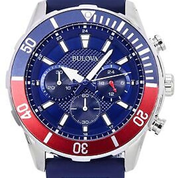 Bulova Sports Chronograph Blue Dial Quartz 98K111 100M Men's Watch With ...