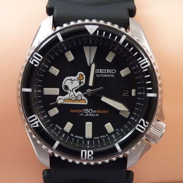 Seiko Ceramic Black Snoopy Woodstock Automatic Divers Date Watch Custom ...