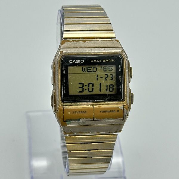 Vintage 1985 Men's CASIO Data Bank 50 Digital LCD Gold Tone Watch, Runs ...