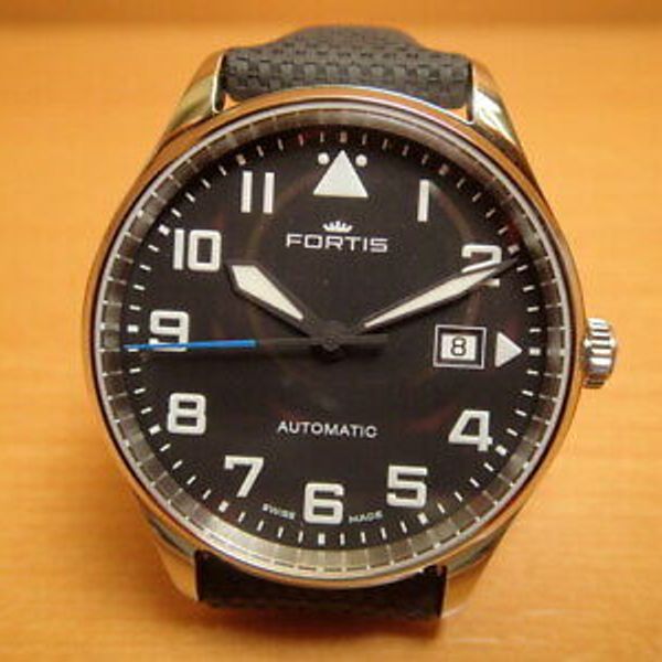 FORTIS Pilot Classic Date 902.20.41LP Automatic Black Leather Round ...