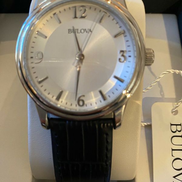 Bulova Mens Watch / Silver Dial / 38mm / Quartz / Black Leather / NITB ...