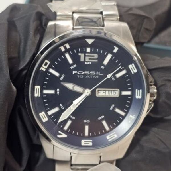 Mens Fossil AM-4145 Watch Blue Dial Date Watch WITH Tin NEEDS Battery ...
