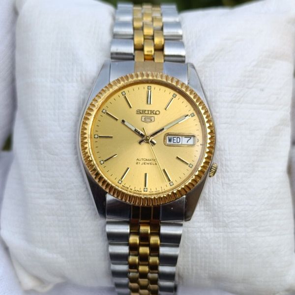 Vintage Seiko 5 Automatic Day/Date 7s26-3110 Golden Dial 21 Jewels Japan | WatchCharts Marketplace