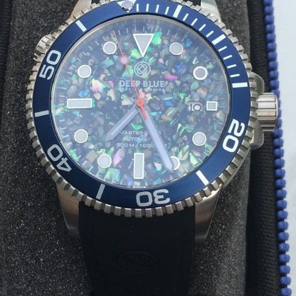 NEW Deep Blue Master 1000 Mens Diver Watch - Blue Bezel Small Abalone ...