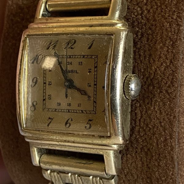 Vintage Fossil Tank Menâ s Watch VT-2481 Gold Tone Textured Dial Art ...