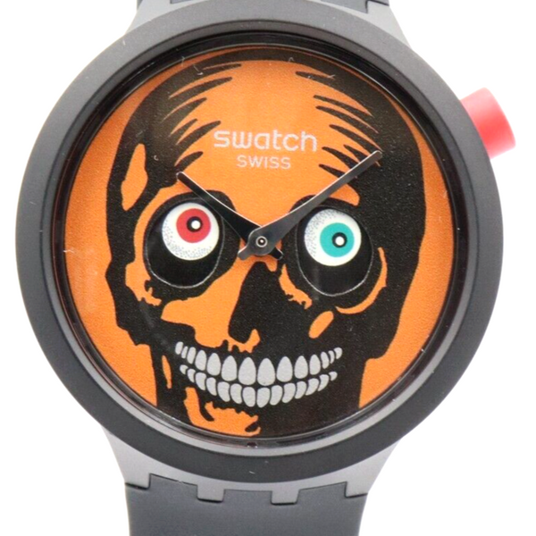 New Swiss Swatch IT'S SPOOKY TIME Black Silicone Halloween Watch 44mm ...