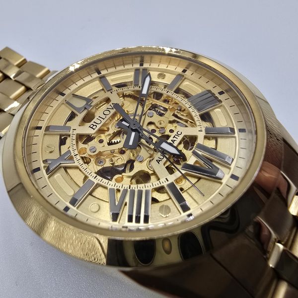 Bulova Men's Watch 97A162 Sutton Automatic 21 Jewels skeletonized Gold ...