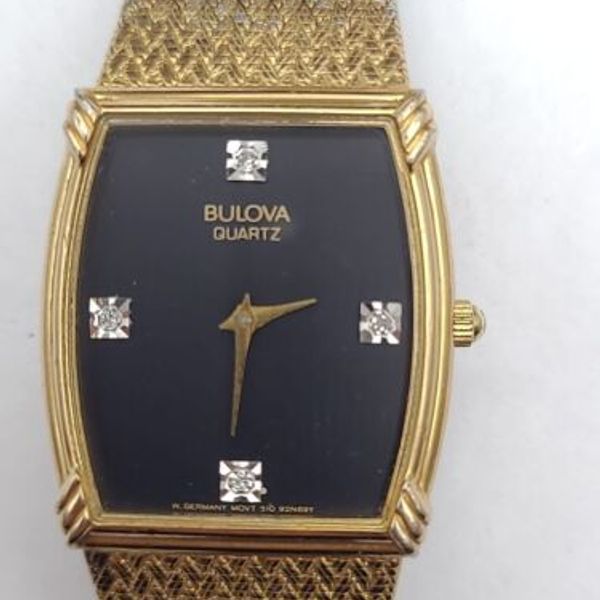 Bulova Tank Watch Mens Black Dial Gold Tone Rectangle New Battery ...