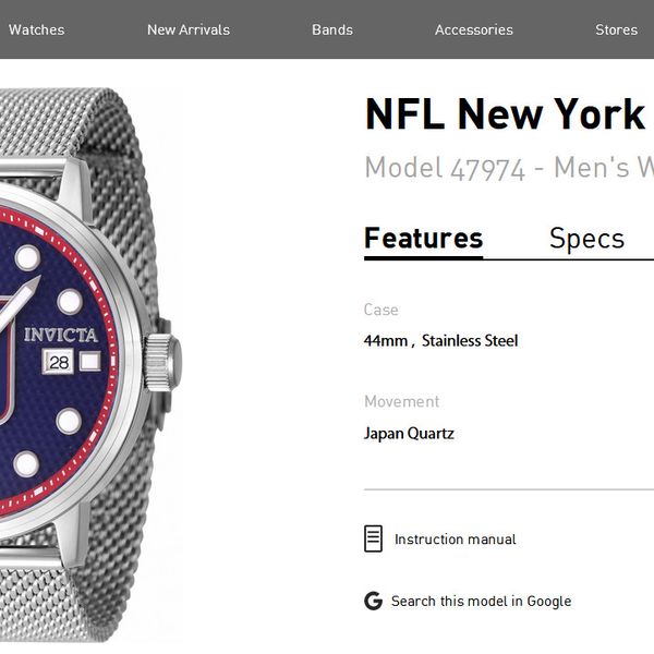 New INVICTA NFL Football New York Giants 44mm. Quartz Logo Watch *Model ...