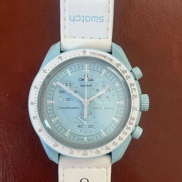 OMEGA X SWATCH Mission to URANUS Watch baby blue + white Moonswatch ...