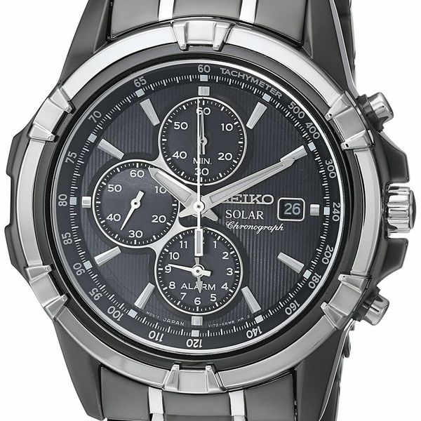 NEW* Seiko SSC143 Men's Solar Dress Chronograph Black Dial Two-Tone ...